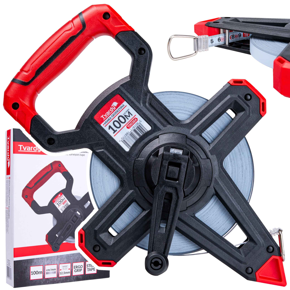 Merilni trak z jeklenim trakom 100 m na držalu z ročajem, TRD ...